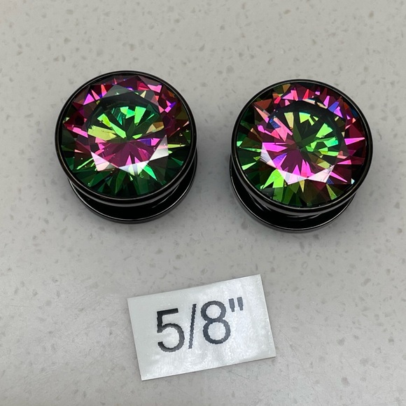 Jewelry | 58 Screwfit Rainbow Ab Gem Plug Tunnel Gauges Black Titanium ...